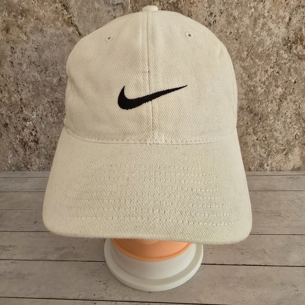 Vintage Nike Swoosh Logo White Cotton Snapback Adjust… - Gem